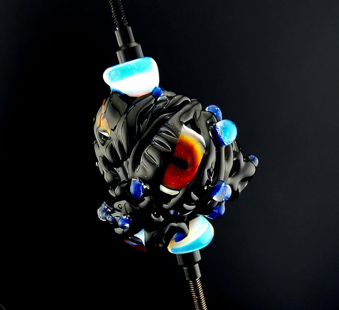 2.1 Glass Creature 4 Eyeball Marble With Metal Stand Curio Glassblown ...
