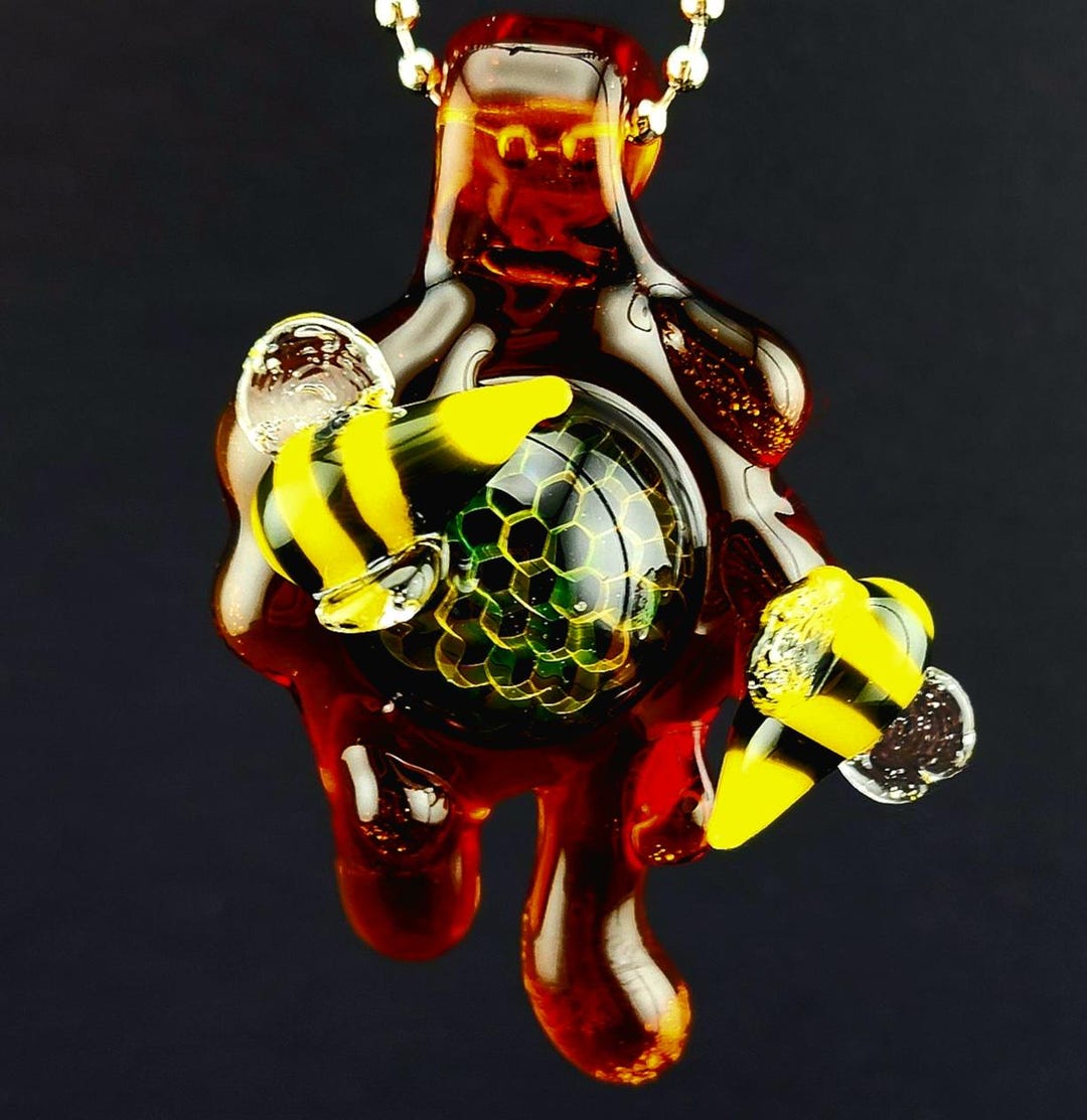 Honeycomb Drippy Honey and Bee Glass Pendant Nature Inspired Trippy. - Etsy