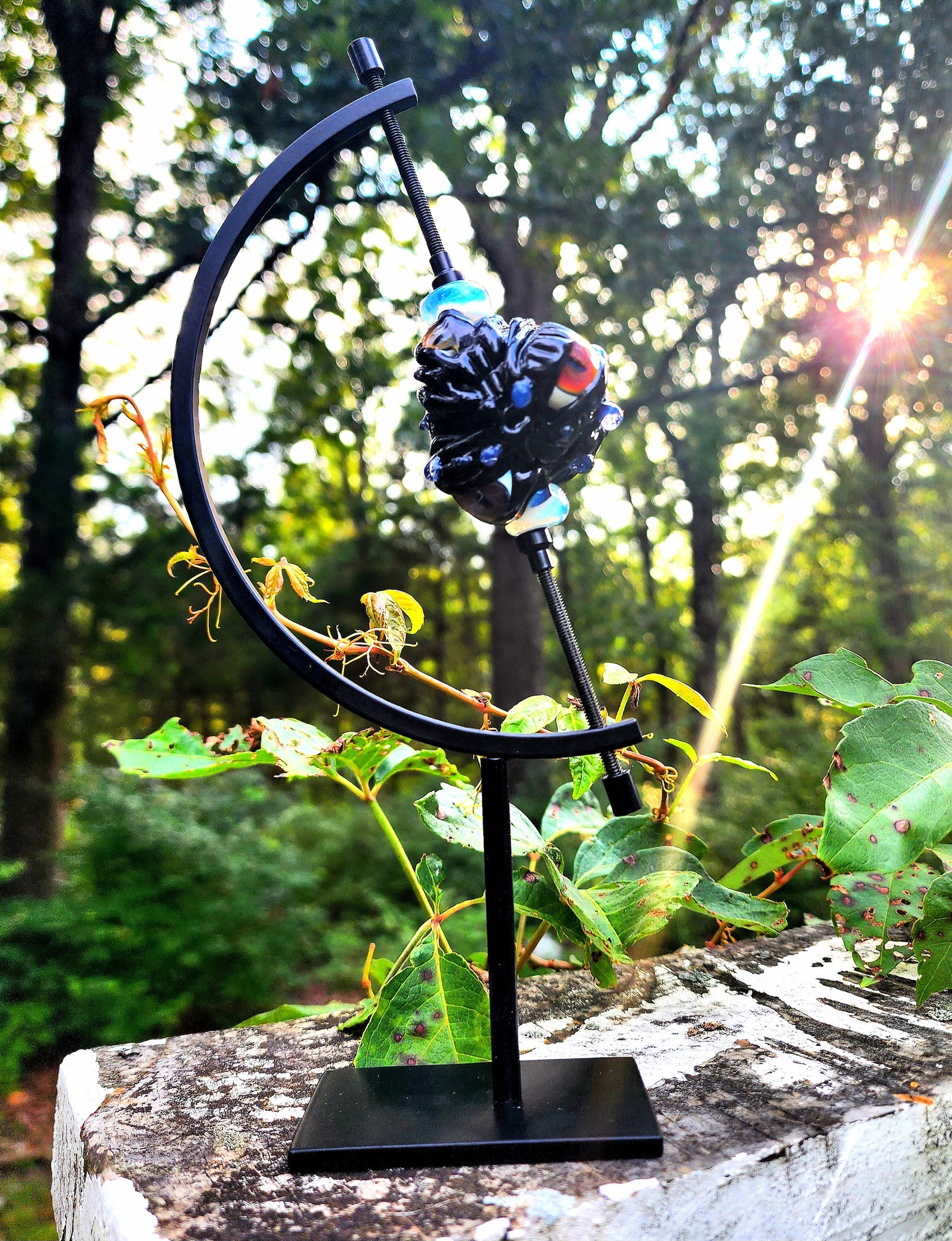 2.1 Glass Creature 4 Eyeball Marble With Metal Stand Curio Glassblown ...