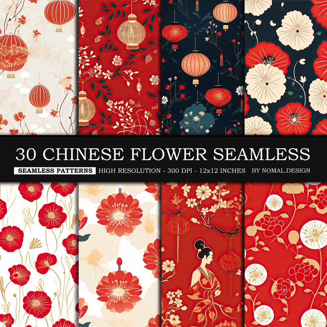 30 Chinese Flower Seamless Patterns , Digital Paper , Luxurious Pattern ...