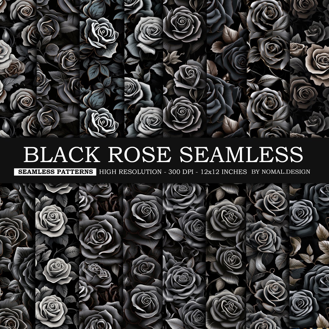 16 Black Rose Seamless Patterns , Black Patterns , Digital Paper ...
