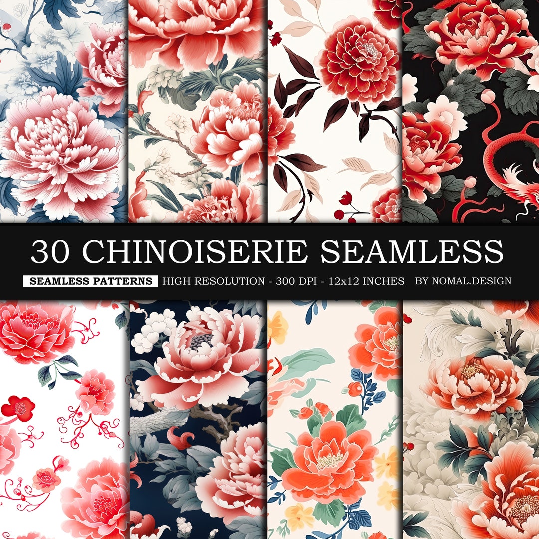 30 Chinoiserie Seamless , Chinese Flower Painting Seamless Patterns ...