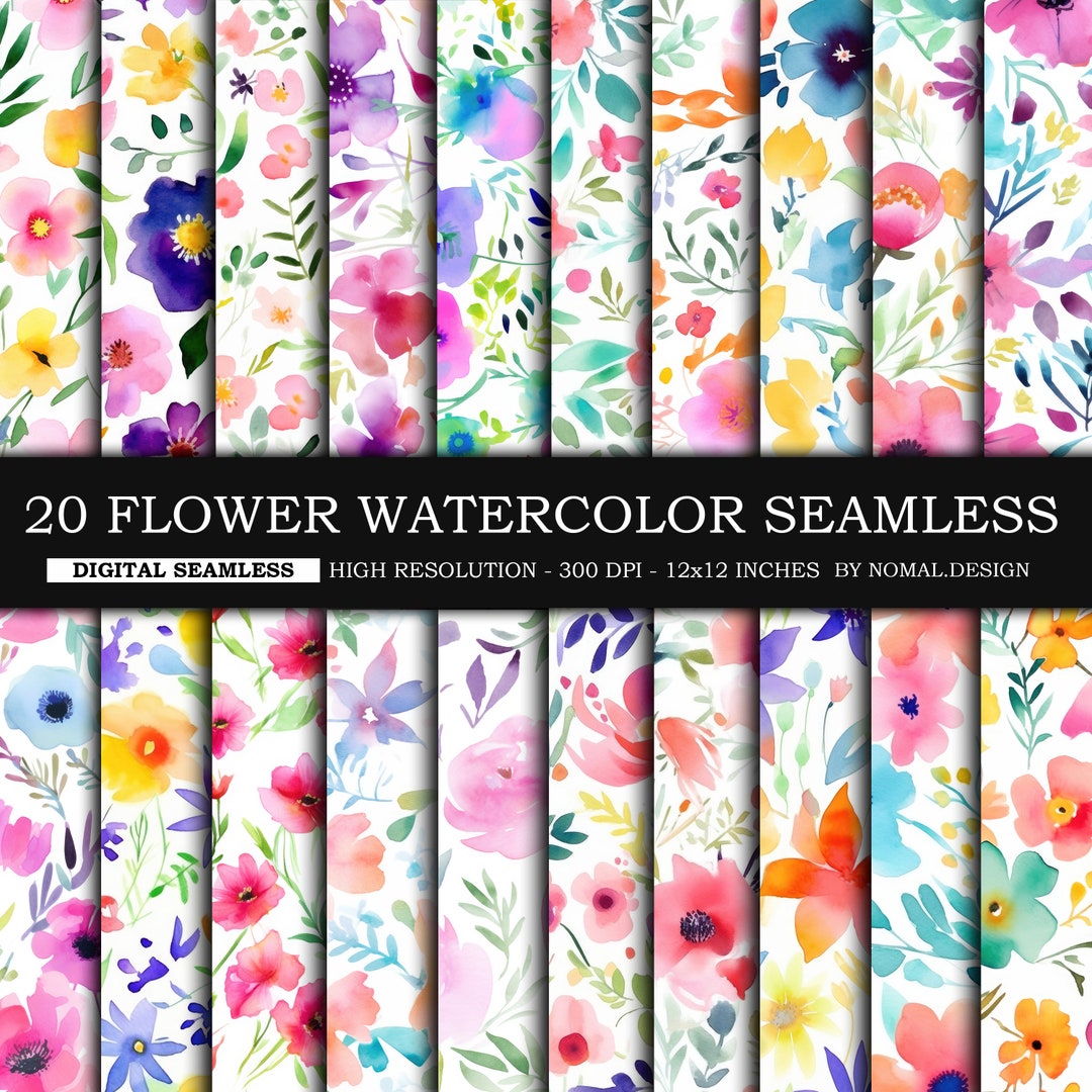 20 Flower Watercolor Seamless Patterns , Digital Paper , Flower Pattern ...