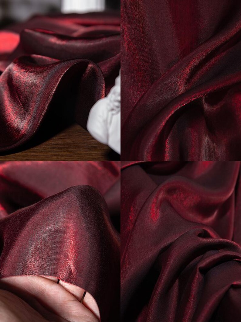 Satin Gradient Wine Red Silk Fabric, Wedding Fabric, Dress Fabric ...