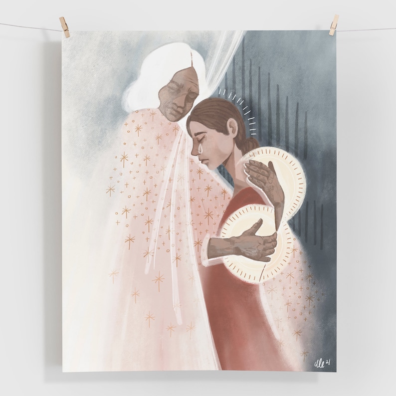 Pressing Against Heaven | Angel Hug Lost Loved One | Strength Hope Art ...