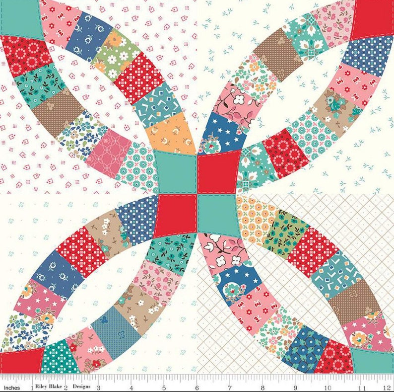 Bee Vintage Double Wedding Ring Cheater Print Fabric by Lori Holt for ...