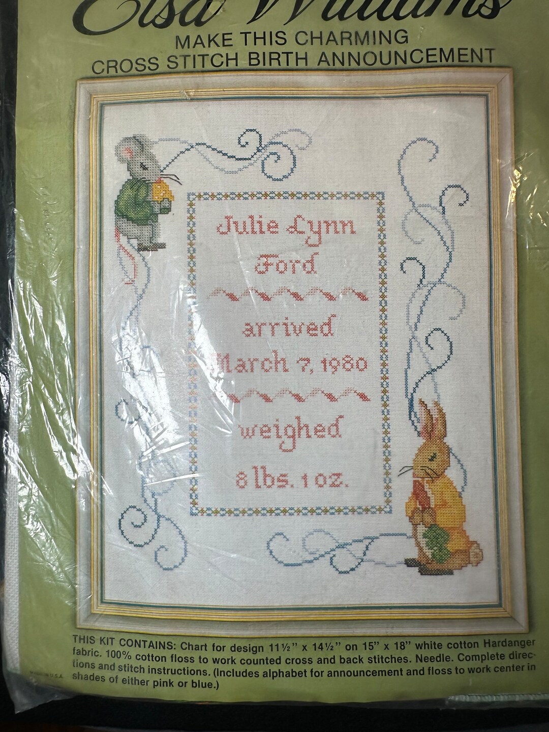 Elsa Williams Rabbit Baby Announcement Cross Stitch Kit - Etsy