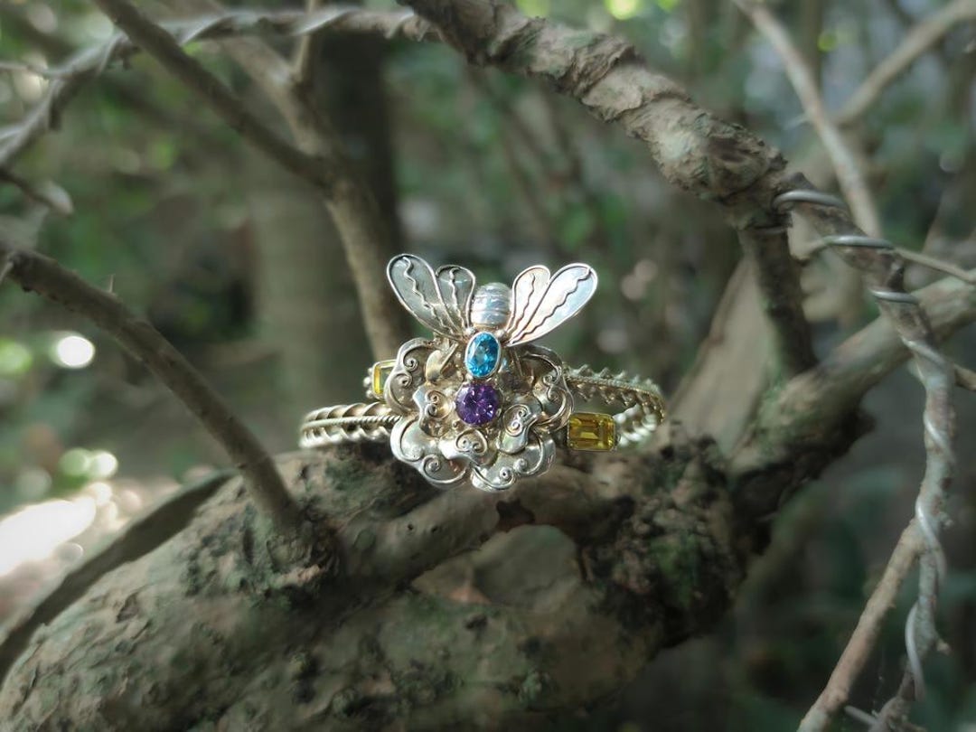 Majestic Bee Bangle With Citrine, Amethyst & Topaz | Balinese Handmade ...