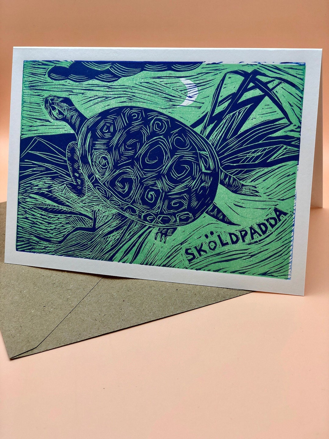 International Animals - Swedish Turtle, Hand-printed Linocut Card - Etsy