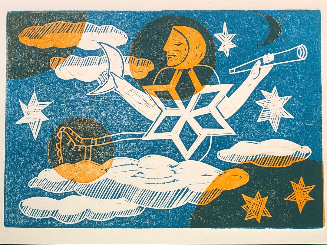 Starship Sailor of the Universe Hand-printed Linocut Card - Etsy