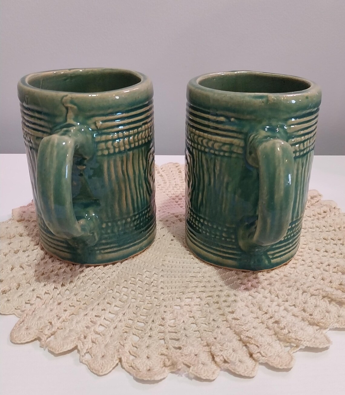 1920's Antique Mccoy Pottery Stoneware Mug Stein Green Glaze Grape ...
