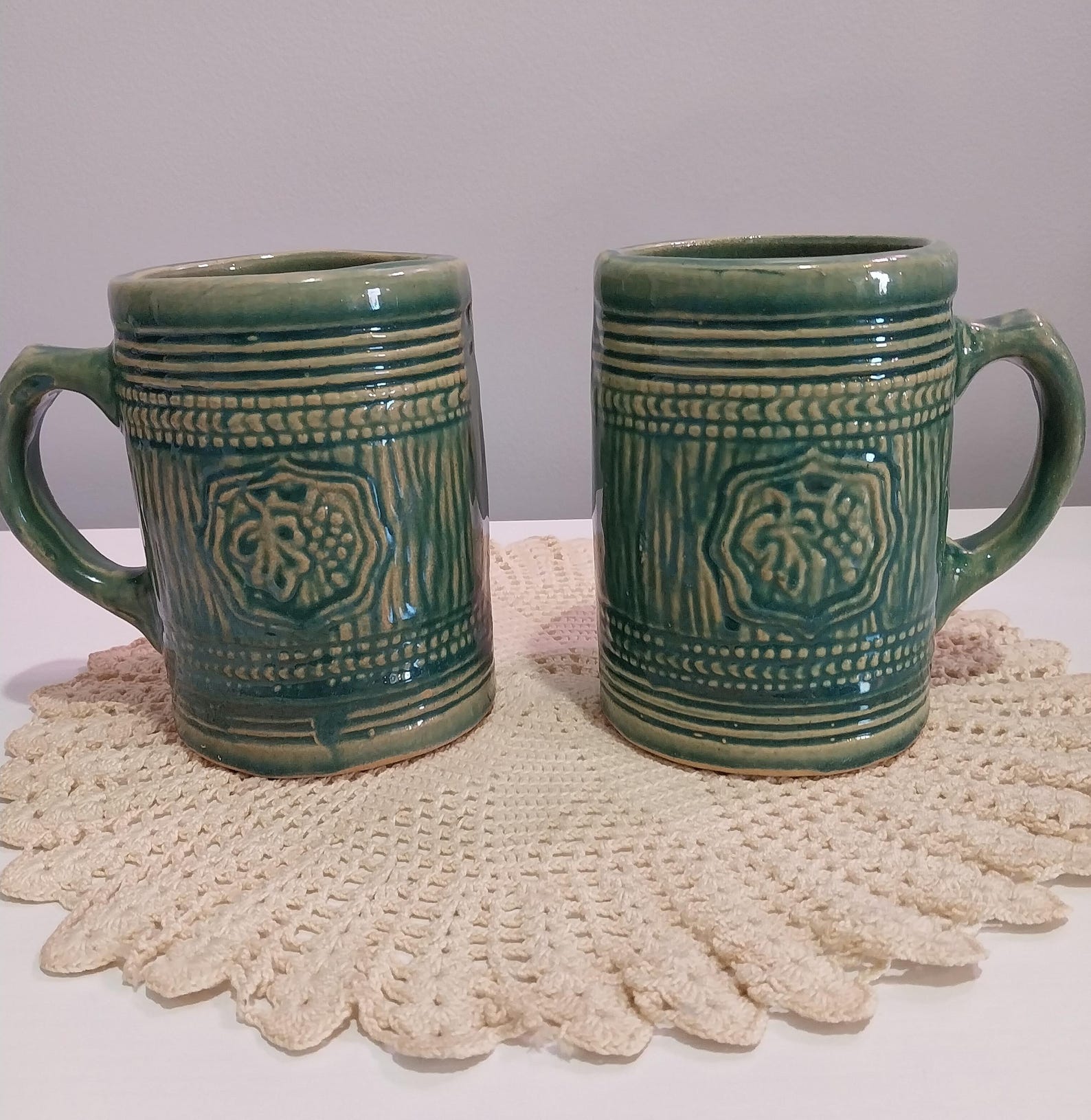 1920's Antique Mccoy Pottery Stoneware Mug Stein Green Glaze Grape ...