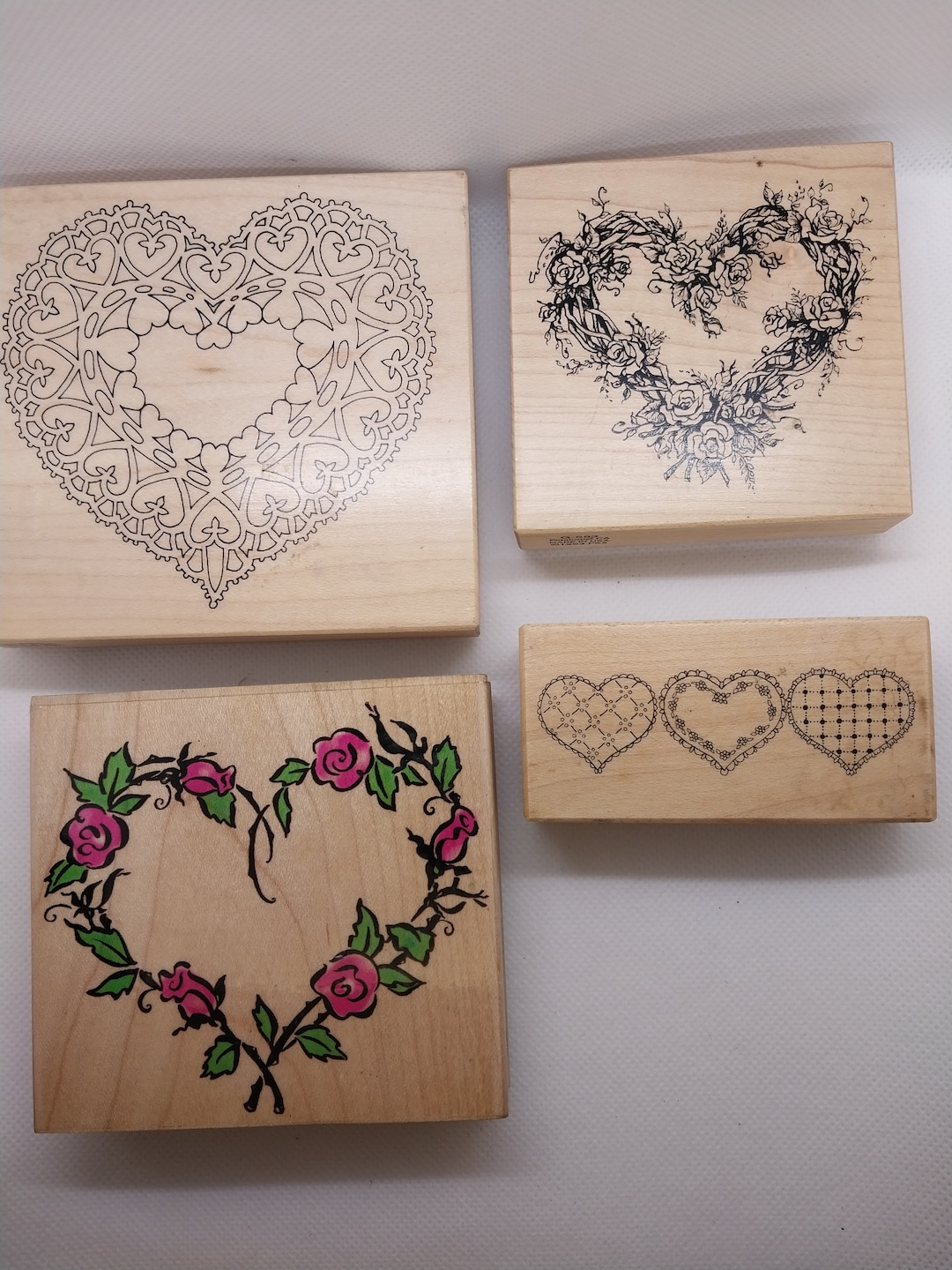 Heart and Flower Rubber Stamp Blocks Craft Cards Stamps for ...