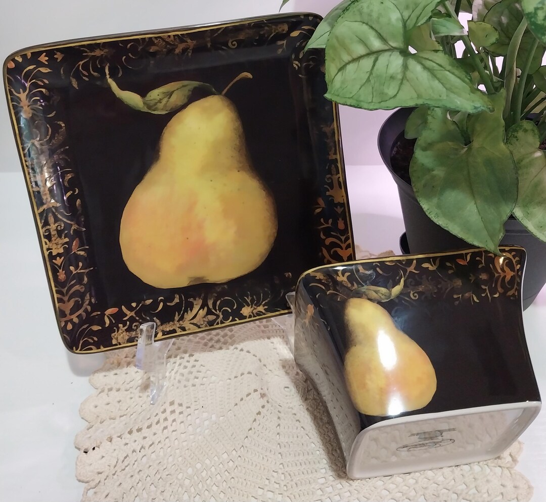 Susan Winget Pear Dish Set Certified International 1990s Square Plate ...
