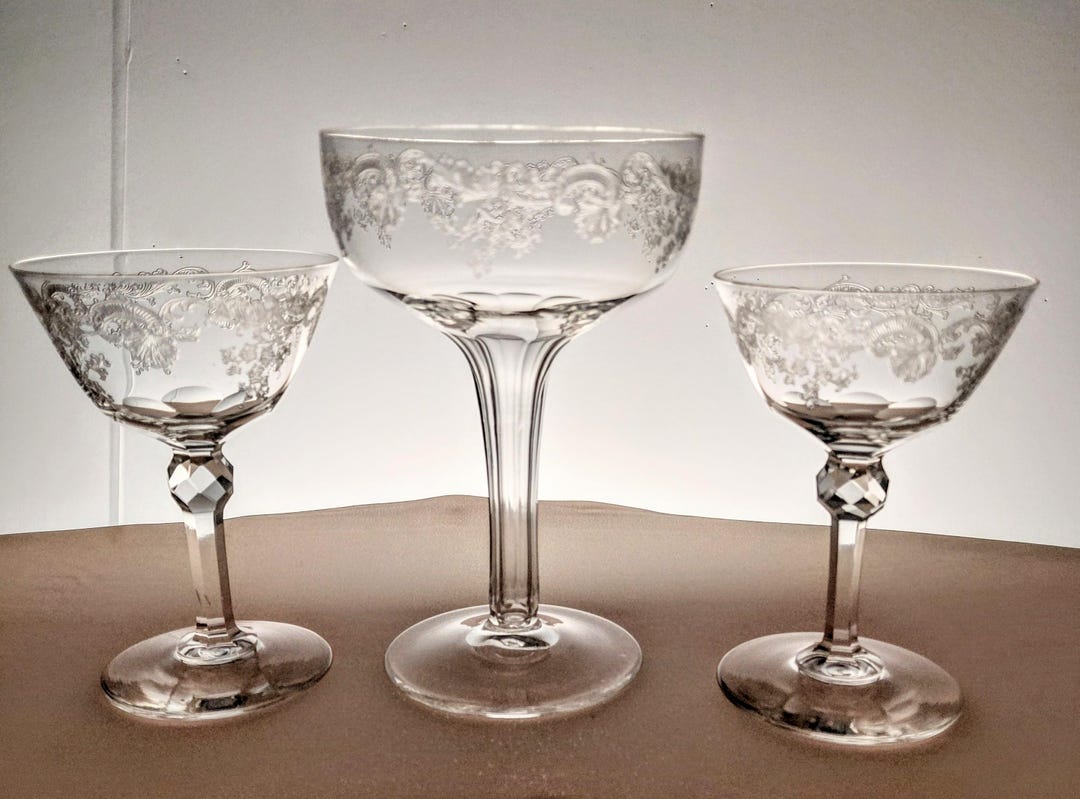 Vintage Seneca Etched Crystal Stemware Set - Etsy