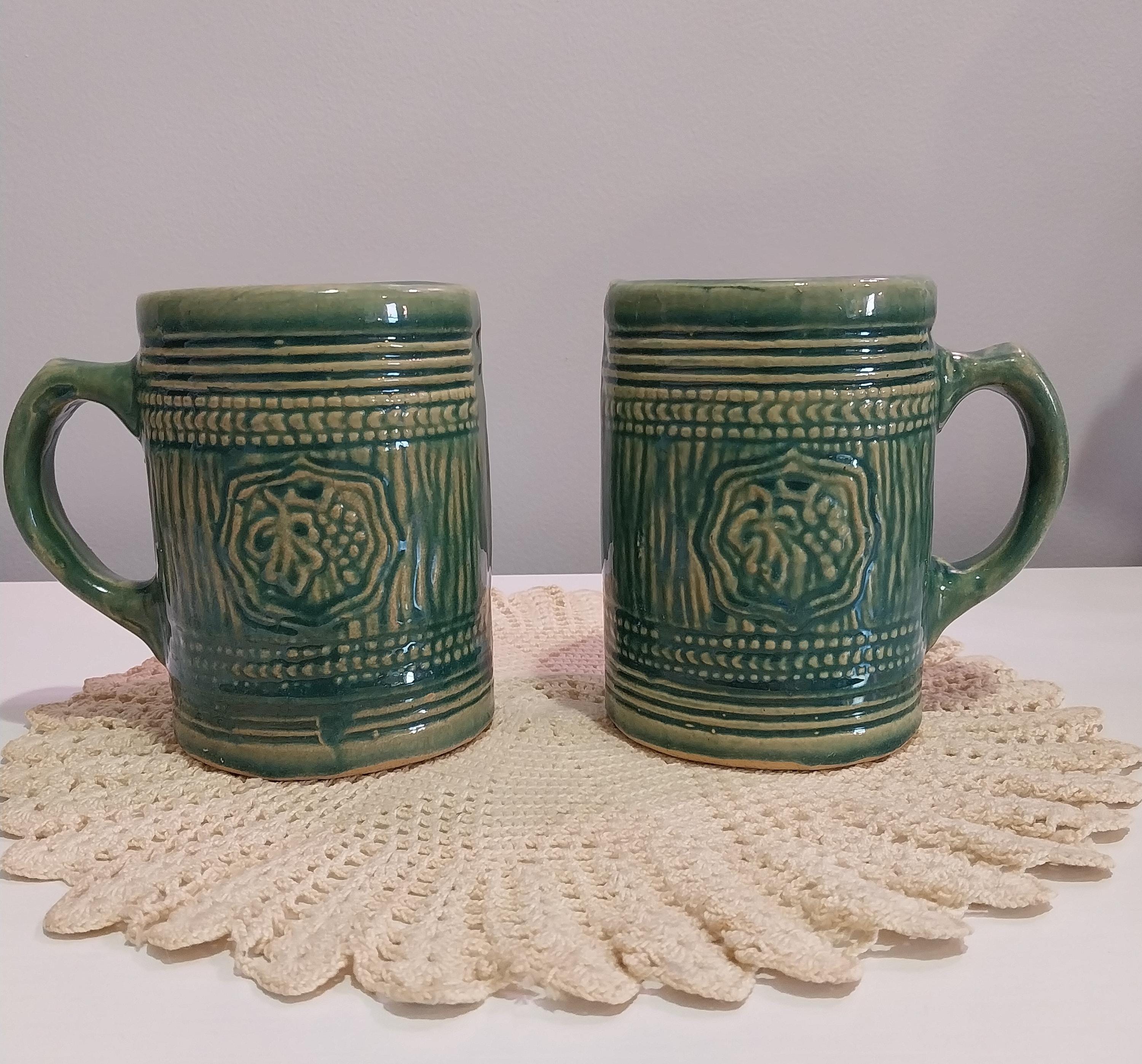 1920's Antique Mccoy Pottery Stoneware Mug Stein Green Glaze Grape ...