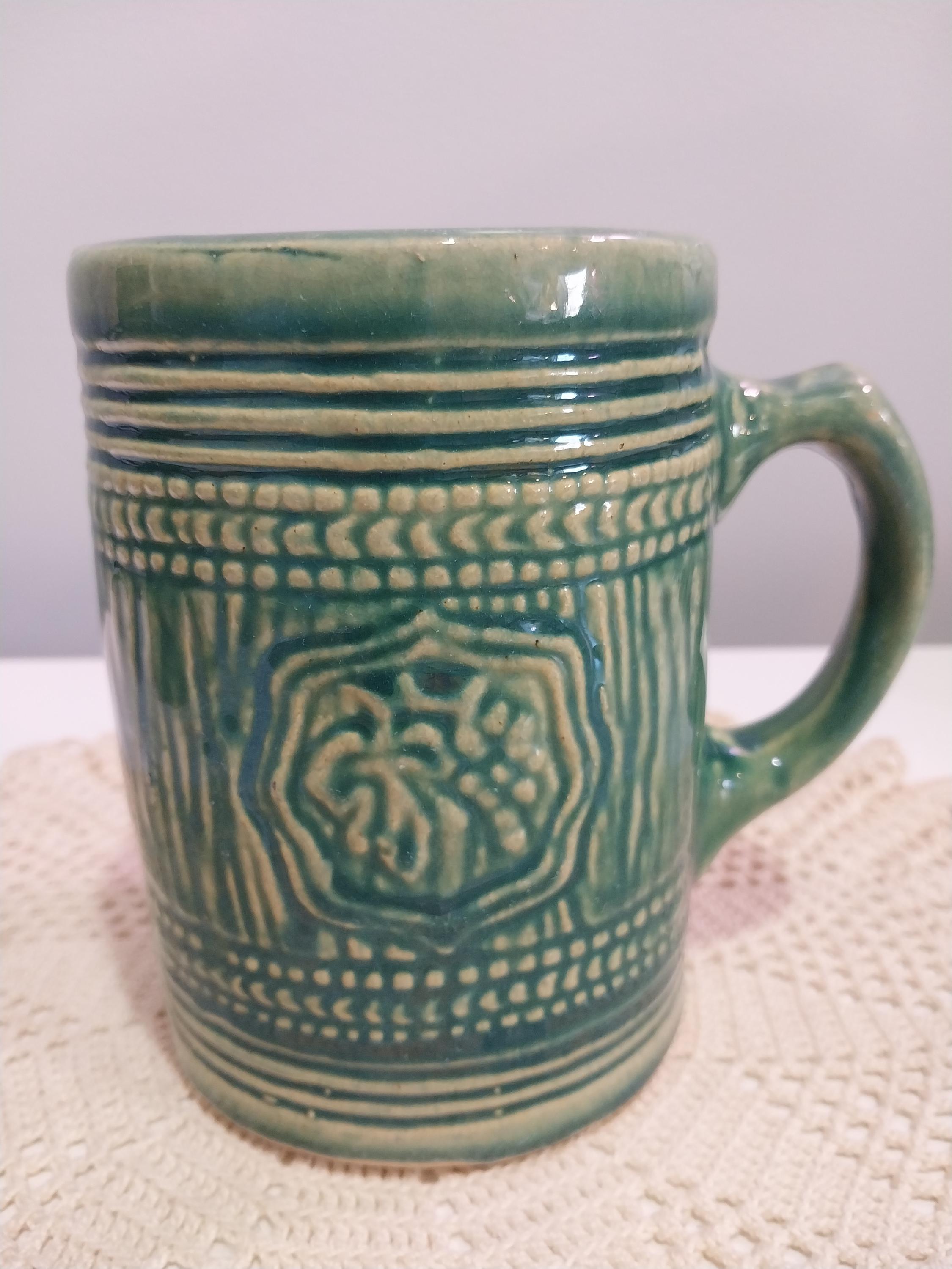 1920's Antique Mccoy Pottery Stoneware Mug Stein Green Glaze Grape ...