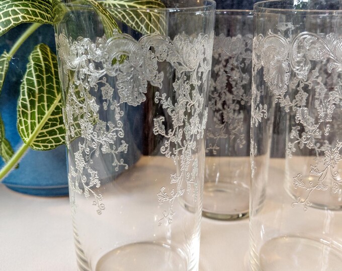 Set of 7 Vintage 1930s Seneca Crystal Tumblers Scroll Etch 600 Clear ...