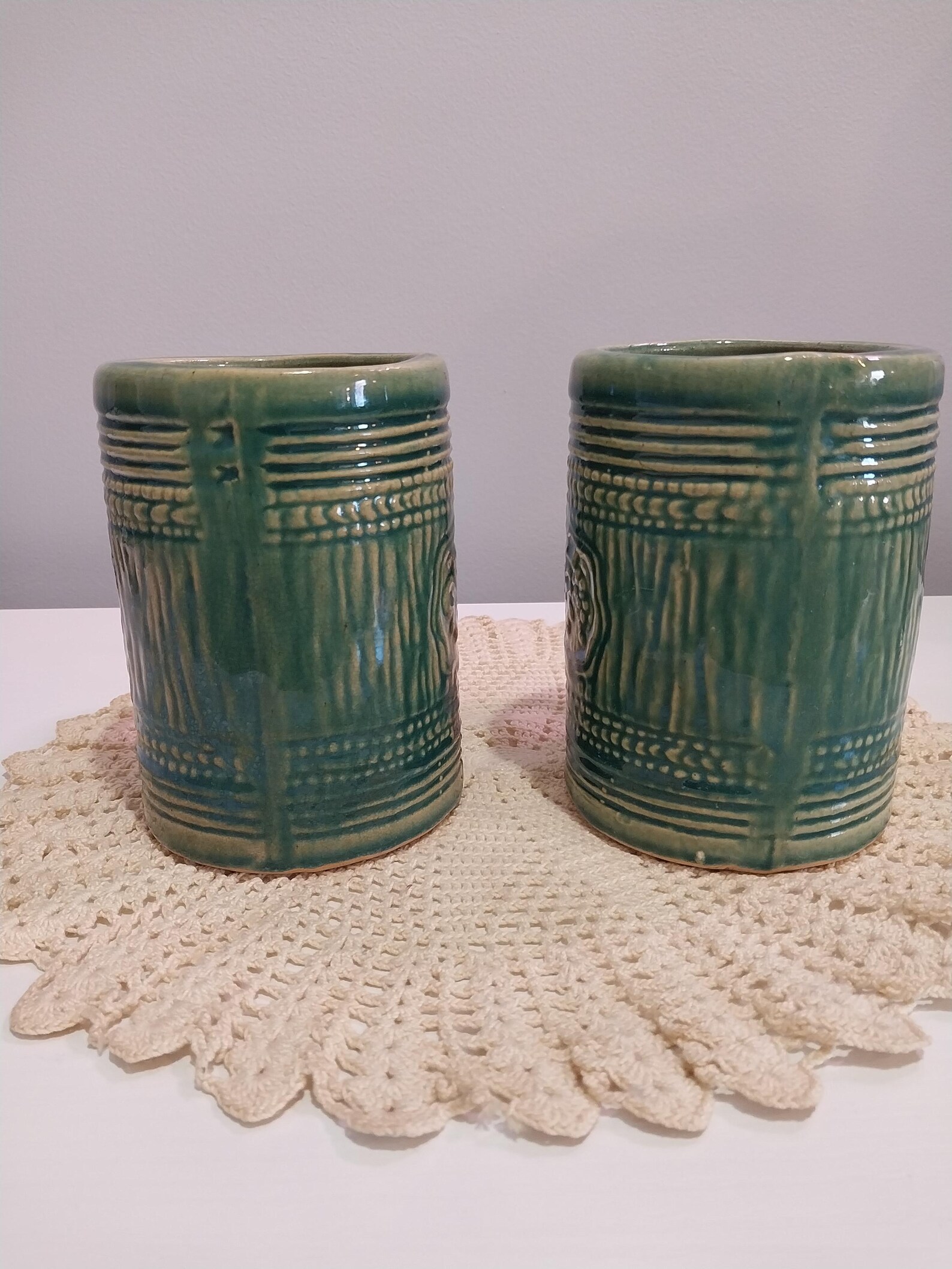 1920's Antique Mccoy Pottery Stoneware Mug Stein Green Glaze Grape ...