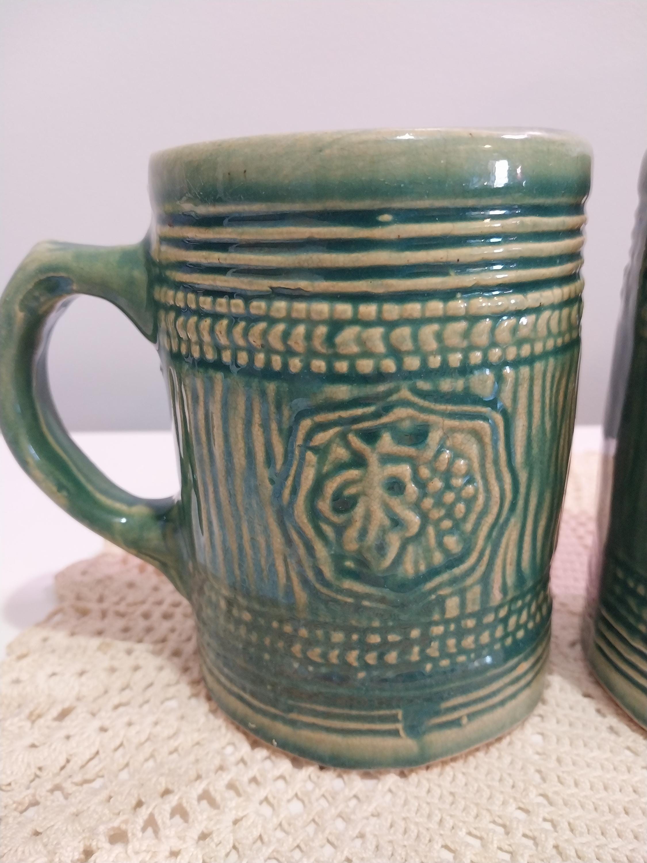 1920's Antique Mccoy Pottery Stoneware Mug Stein Green Glaze Grape ...