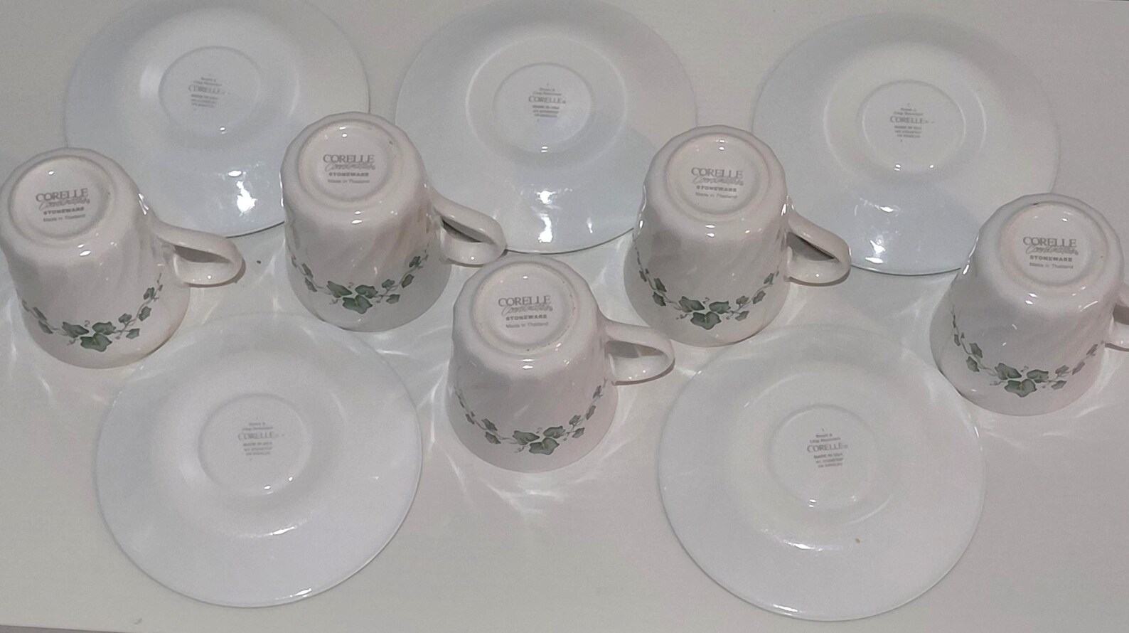 Vintage Corningware Ivy Cups and Saucers: 3 Sets, Green Ivy on White ...