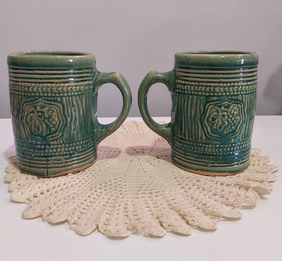 1920's Antique Mccoy Pottery Stoneware Mug Stein Green Glaze Grape ...