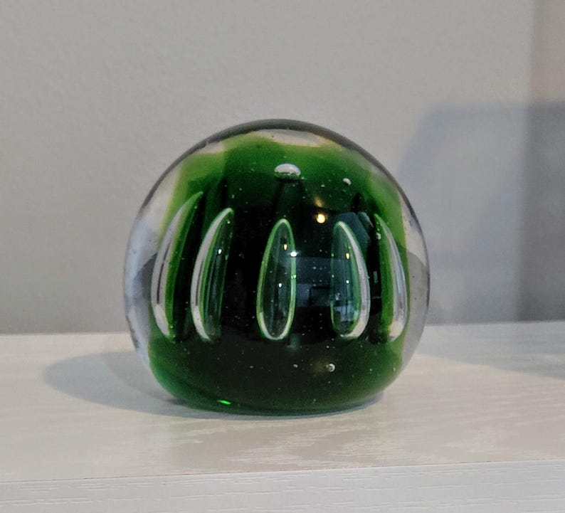 Vintage Blenko Emerald Green Controlled Bubble Art Glass Paperweight ...