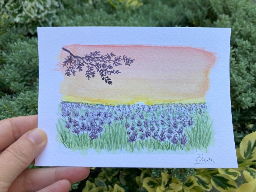 UK England Cotswolds Original Watercolor Hand Painted Card sunset on ...