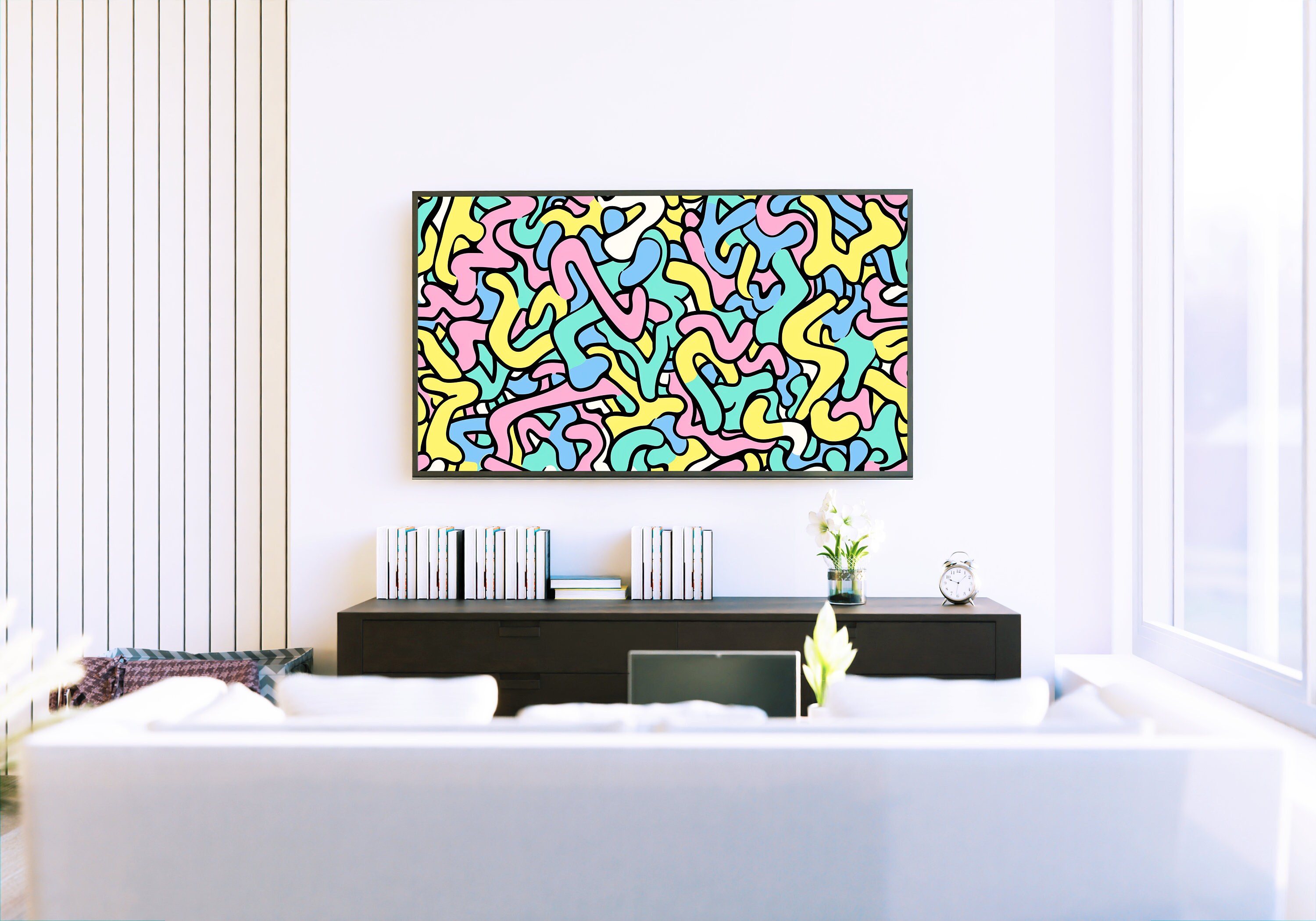 Keith Haring Style Frame TV Art Abstract Pastel Art Digital Painting ...