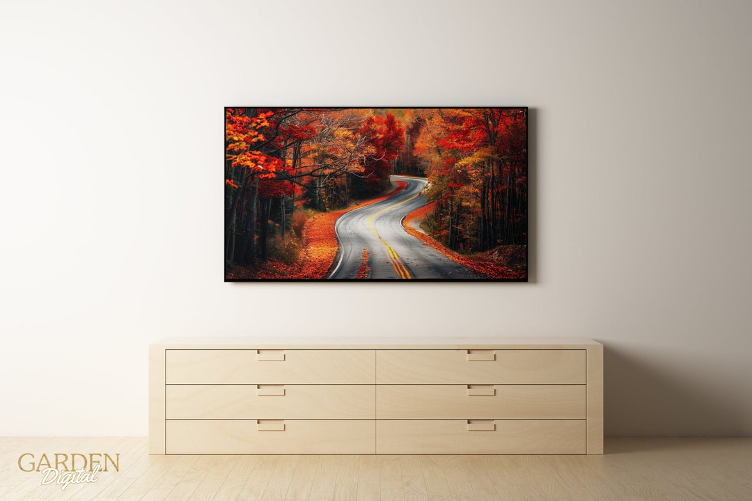 Fall Road, Autumn Trees Frame Tv Art | Autumn Scene | Fall Digital Art ...