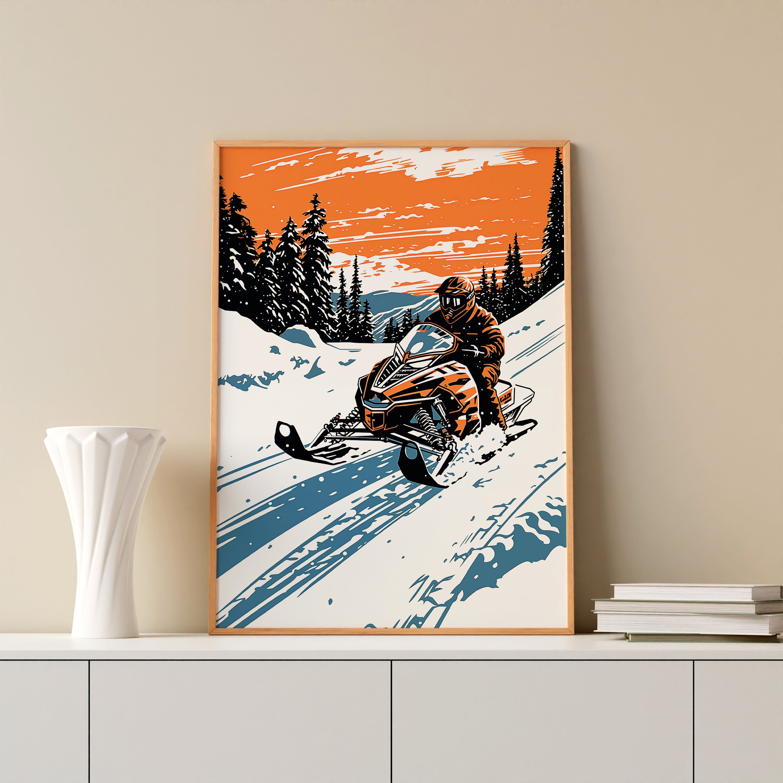 Retro Snowmobile Wall Art Sled Cabin Decor Ski Wall Art, Snowmobile ...