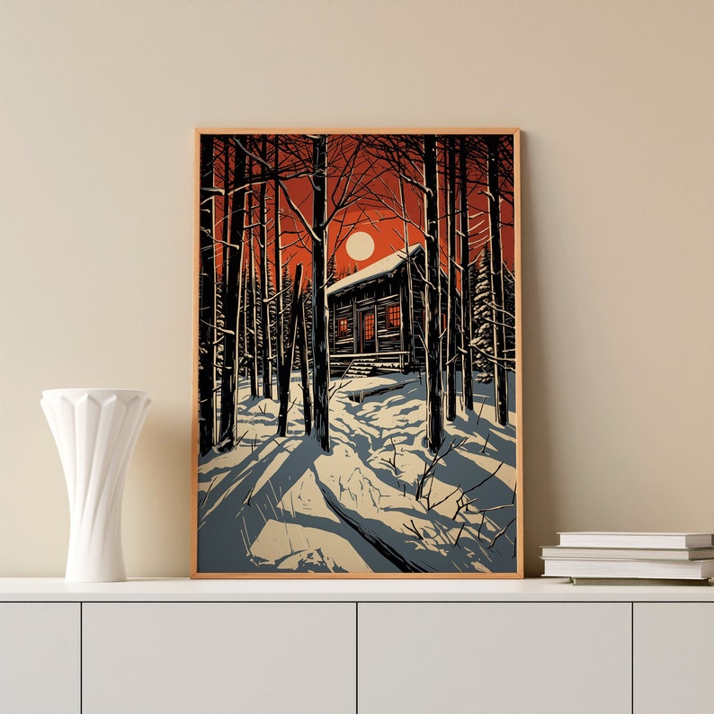 Retro Winter Poster Forgotten Cabin Cabin Decor Ski Wall Art, Nature ...