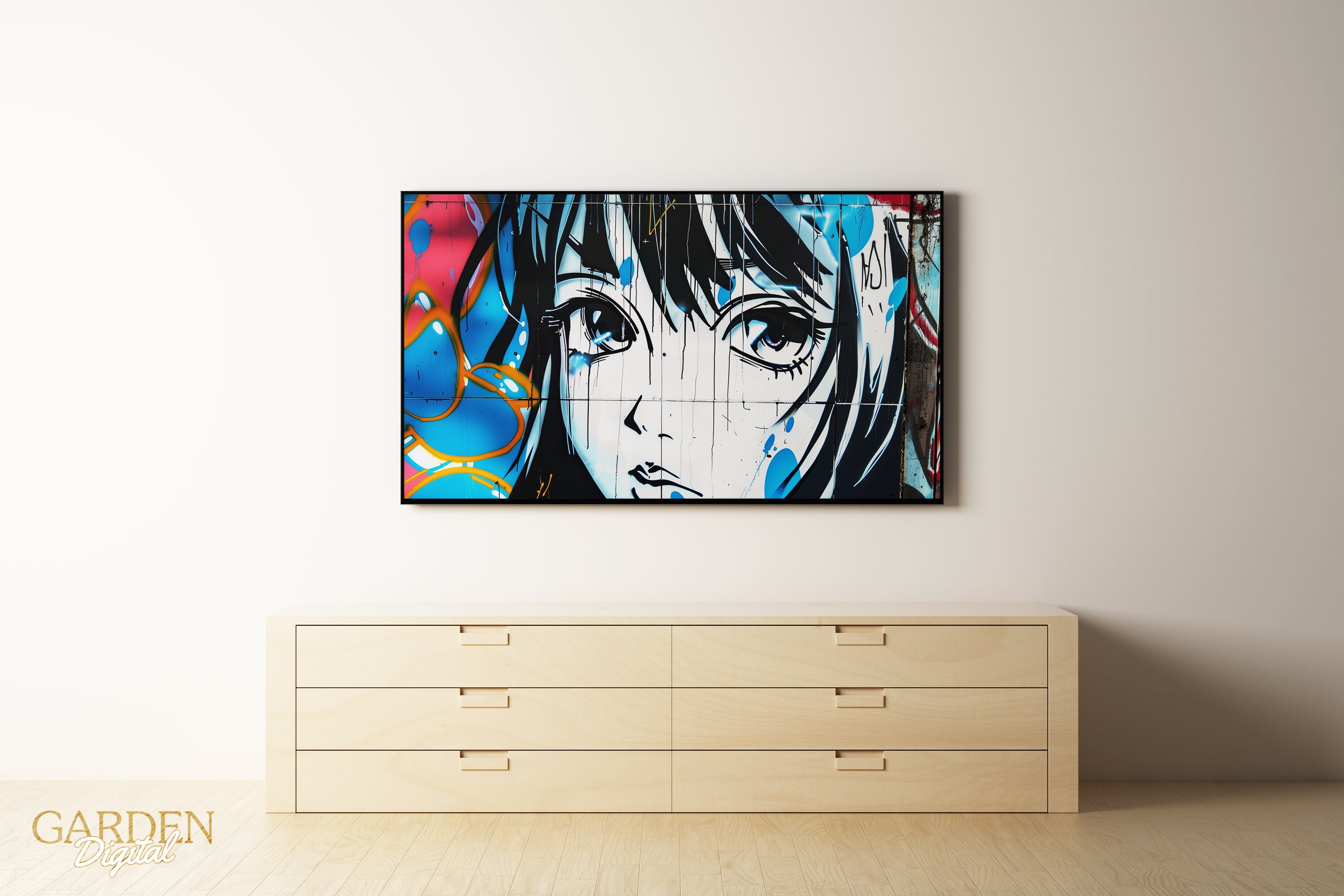 Anime Girl Art Frame TV, Anime Street Art Banksy Graffiti Art Urban ...
