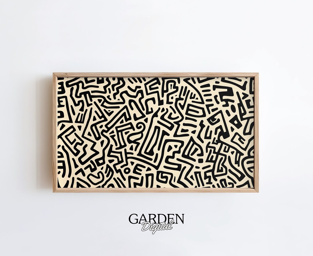 Keith Haring Frame TV Art | Abstract Beige | Black Art | Digital Art ...