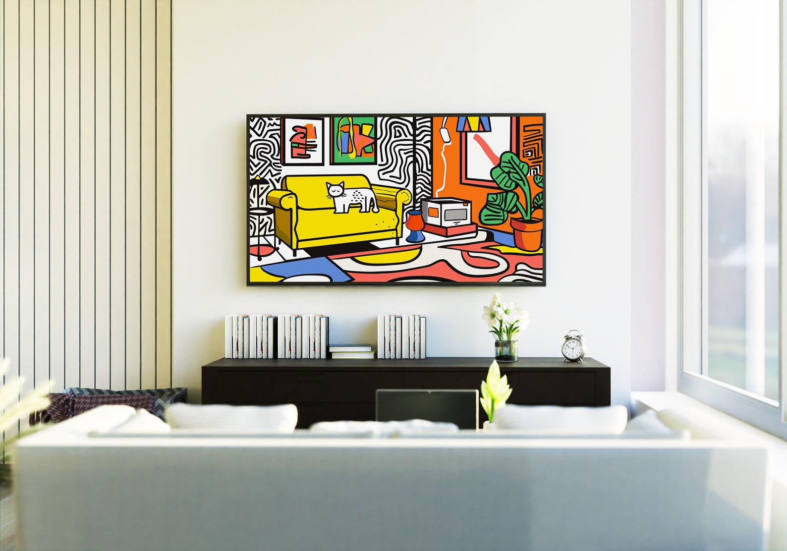 Keith Haring Frame TV Art | Cartoon Line Art | Cat Wall Art | Digital ...