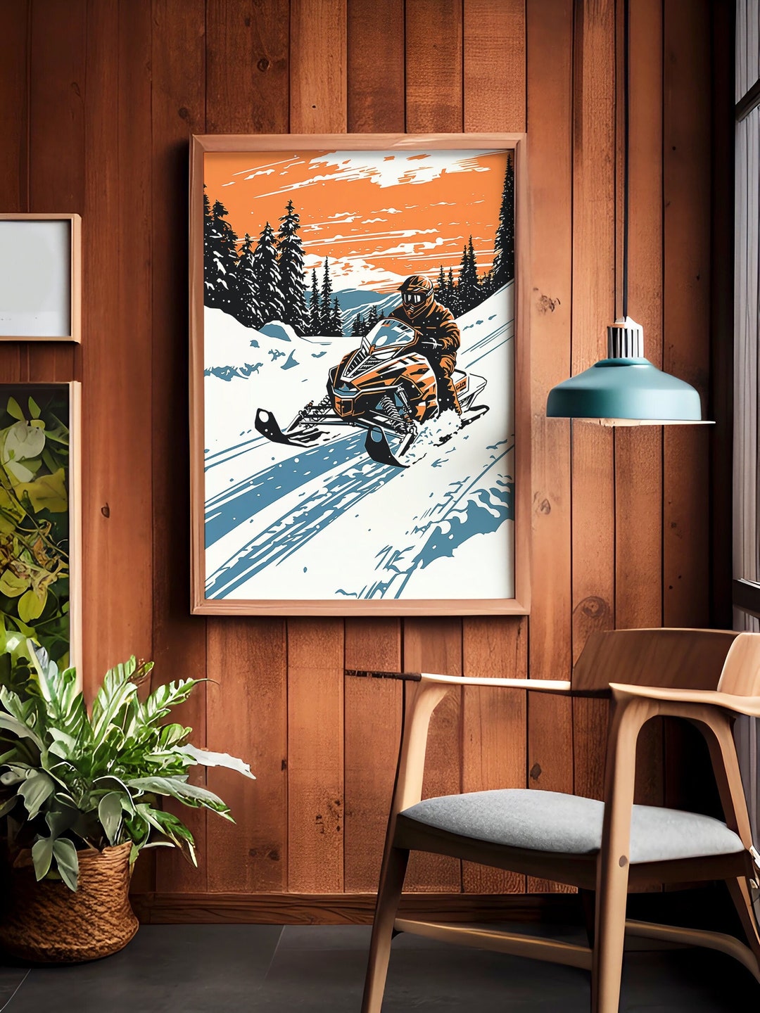 Retro Snowmobile Wall Art Sled Cabin Decor Ski Wall Art, Snowmobile ...