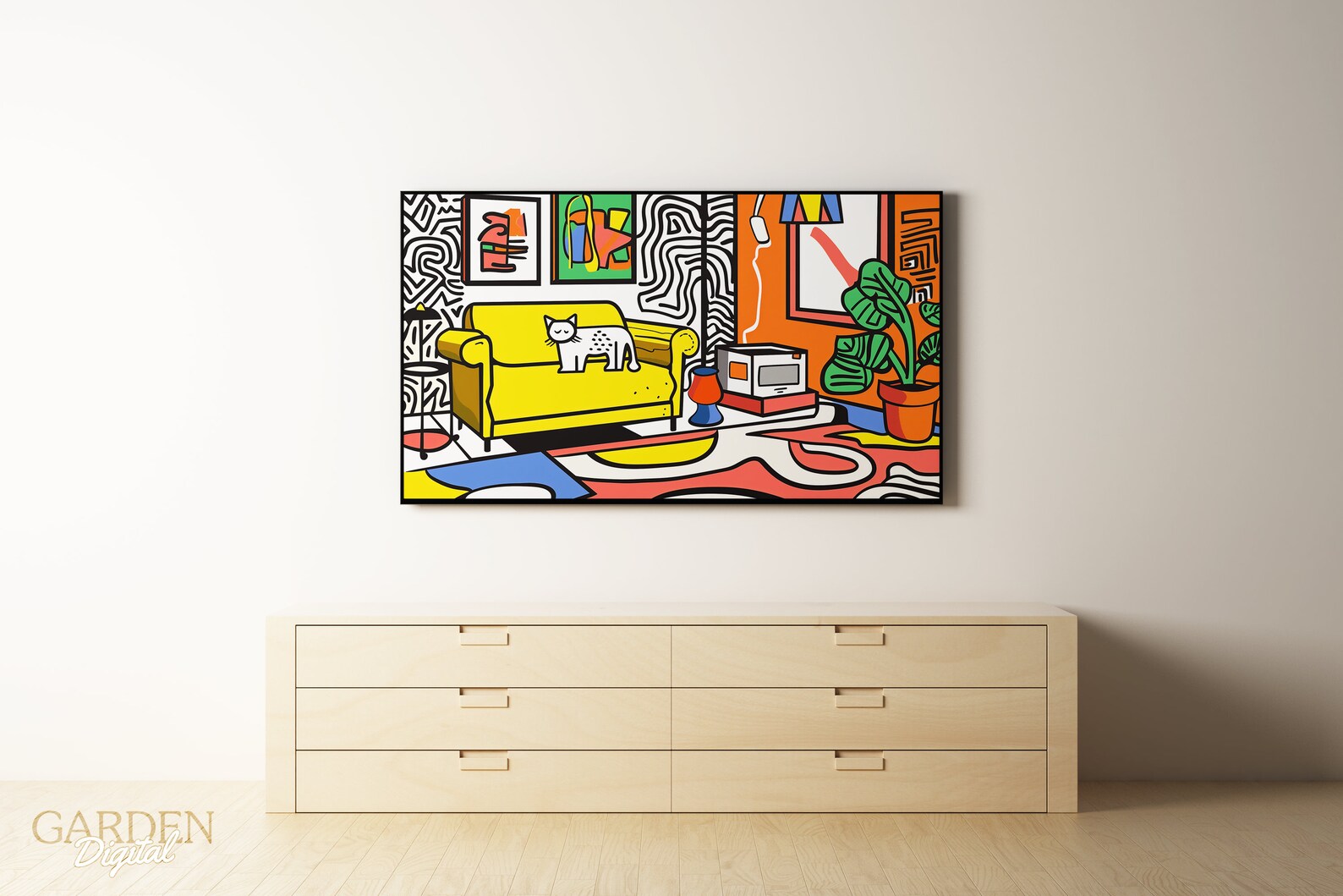 Keith Haring Frame TV Art | Cartoon Line Art | Cat Wall Art | Digital ...