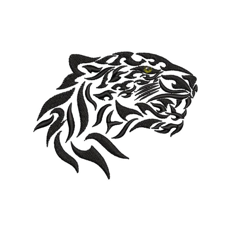 Tiger Head Embroidery Design, Tribal Big Cat Outline, Monochrome Stitch ...