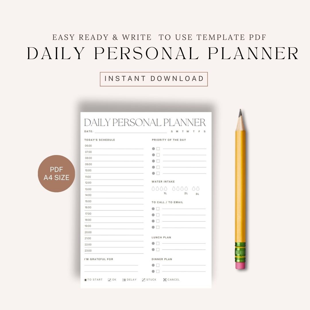 Daily Personal Planners Printable PDF A4 Size for Daily Use - Etsy