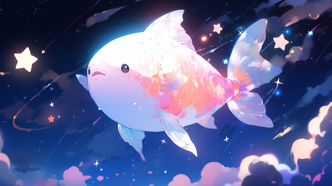 Bai the Space Fish! Anime Fish Swimming in the Stars! Digital Art Print ...