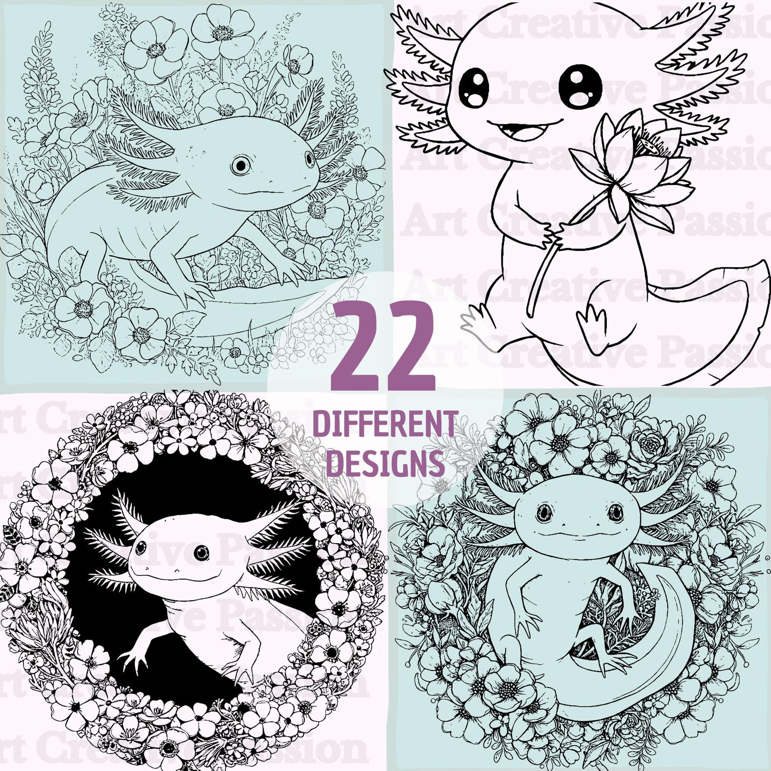 22 Cute Axolotl SVG Bundle | Kawaii Axolotl PNG | Floral Axolotl DXF ...