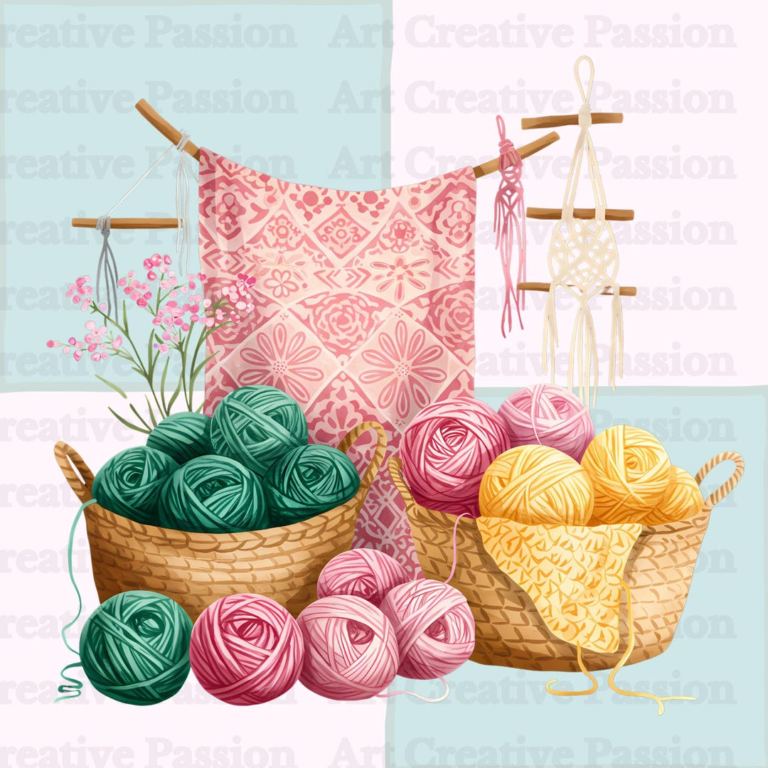 Crochet Cliparts | Commercial Use | Crochet Lover | Watercolor Knitted ...