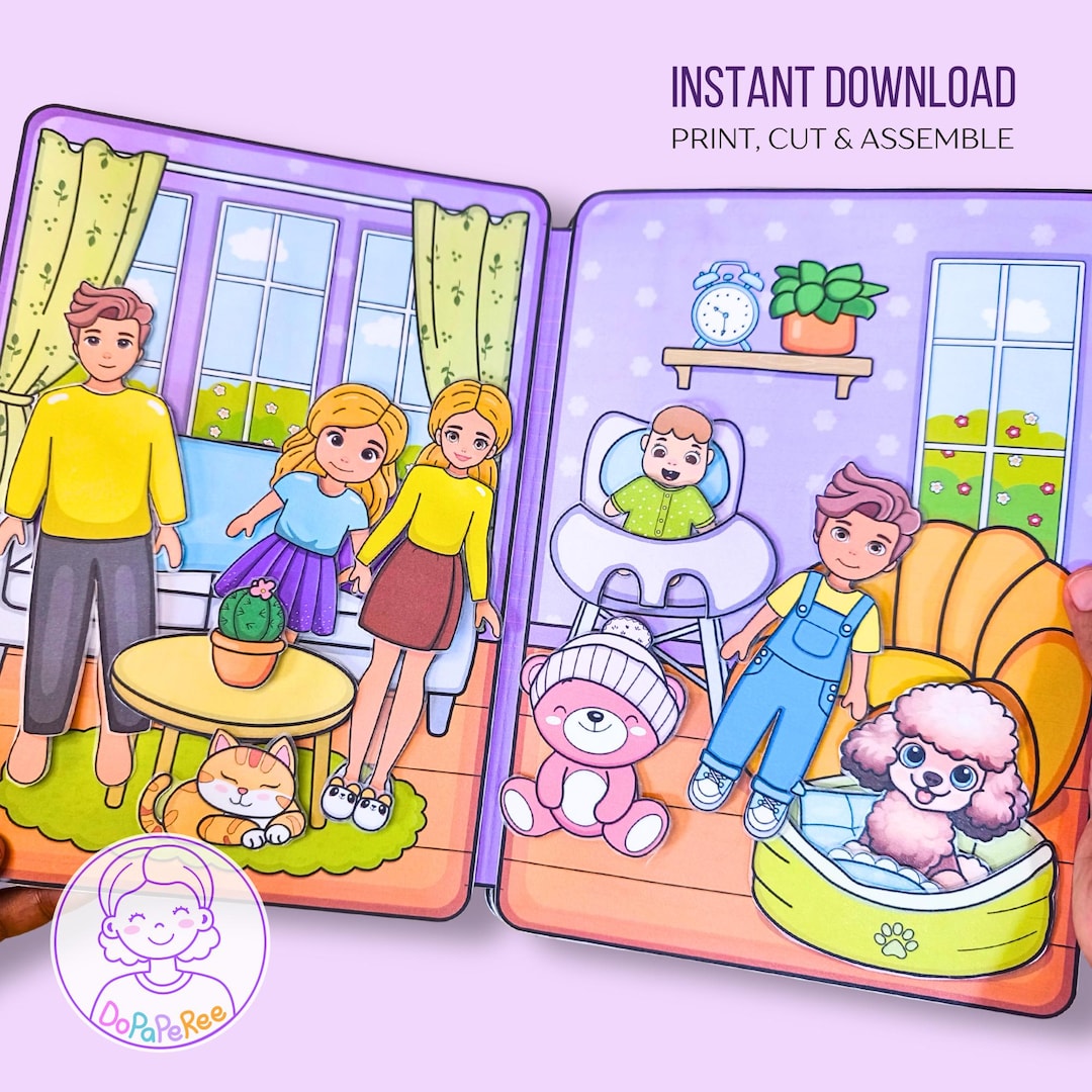 Buy Printable Paper Dollhouse Family - Paper Craft Activity, Cut & Build, Kids Pretend Play PDF ...