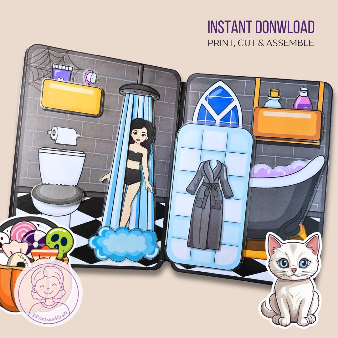Paper Dollhouse Printable Gothic, Paper Doll DIY Quiet Book Kids ...