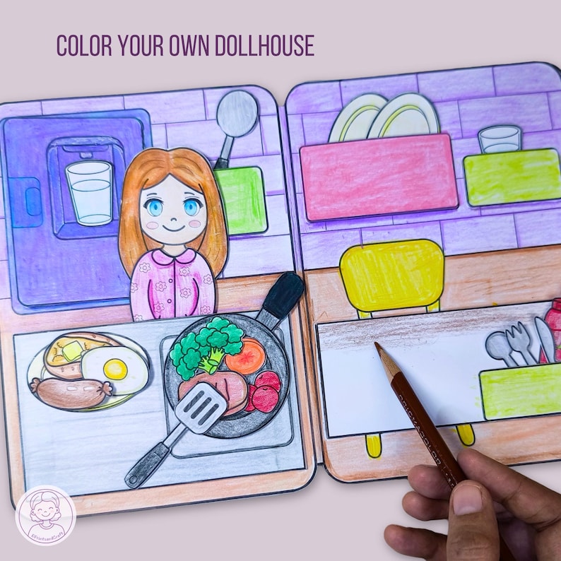 Printable Paper Dollhouse DIY Coloring Book - Creative Activity for ...