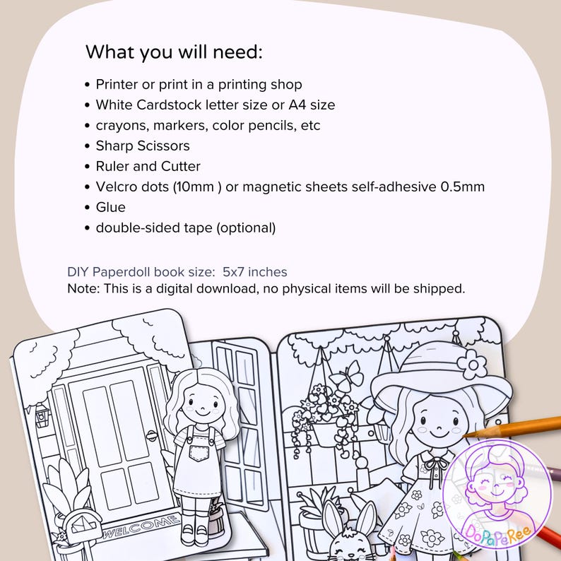 Printable Paper Dollhouse Book, Kids Coloring Activity, Cozy Quiet Time ...