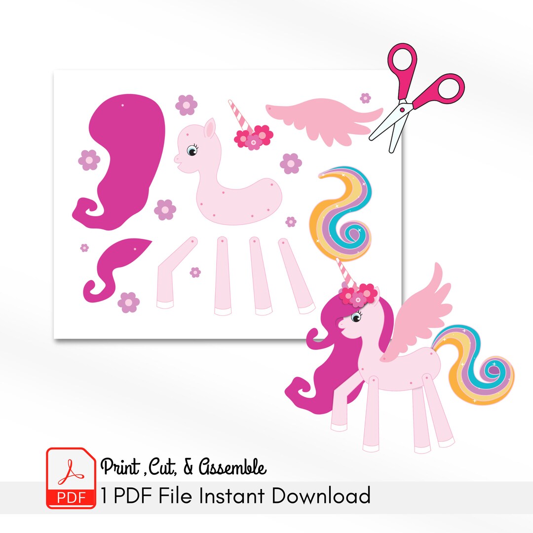 Movable Unicorn Paper Doll, Articulated Unicorn Paper Doll Kids Paper ...