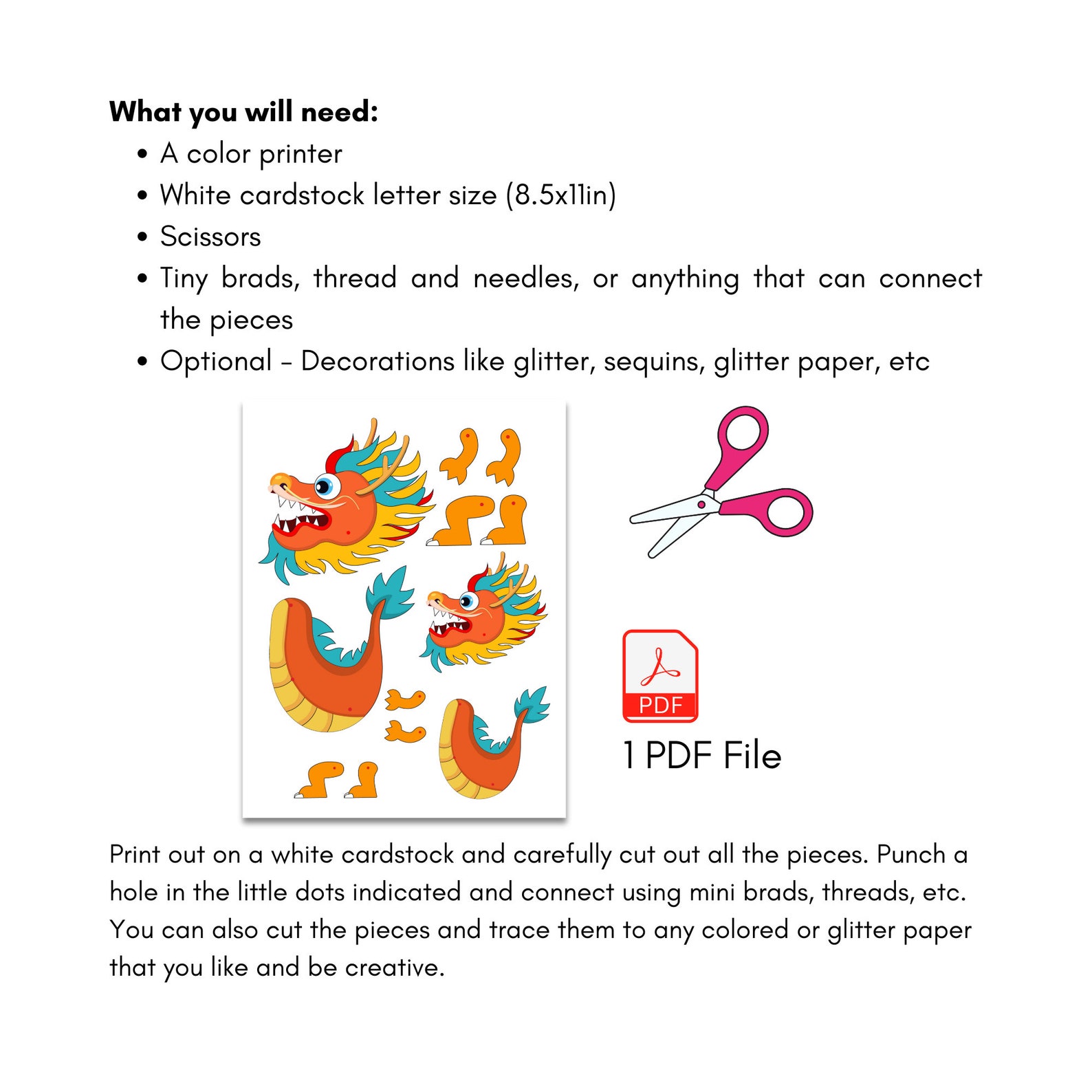 Movable Dragon Paper Doll, Articulated Dragon Paper Doll Printable Diy ...