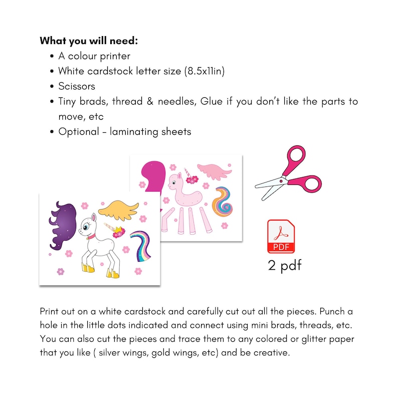 Movable Unicorn Paper Doll, Articulated Unicorn Paper Doll Kids Paper ...