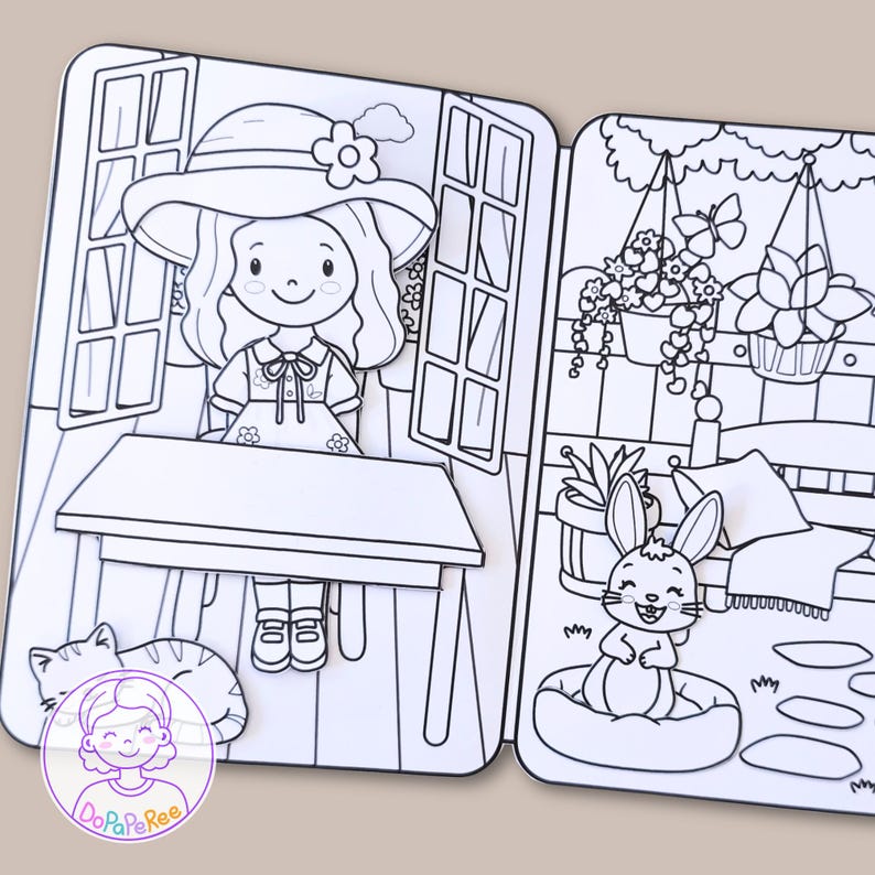 Printable Paper Dollhouse Book, Kids Coloring Activity, Cozy Quiet Time ...